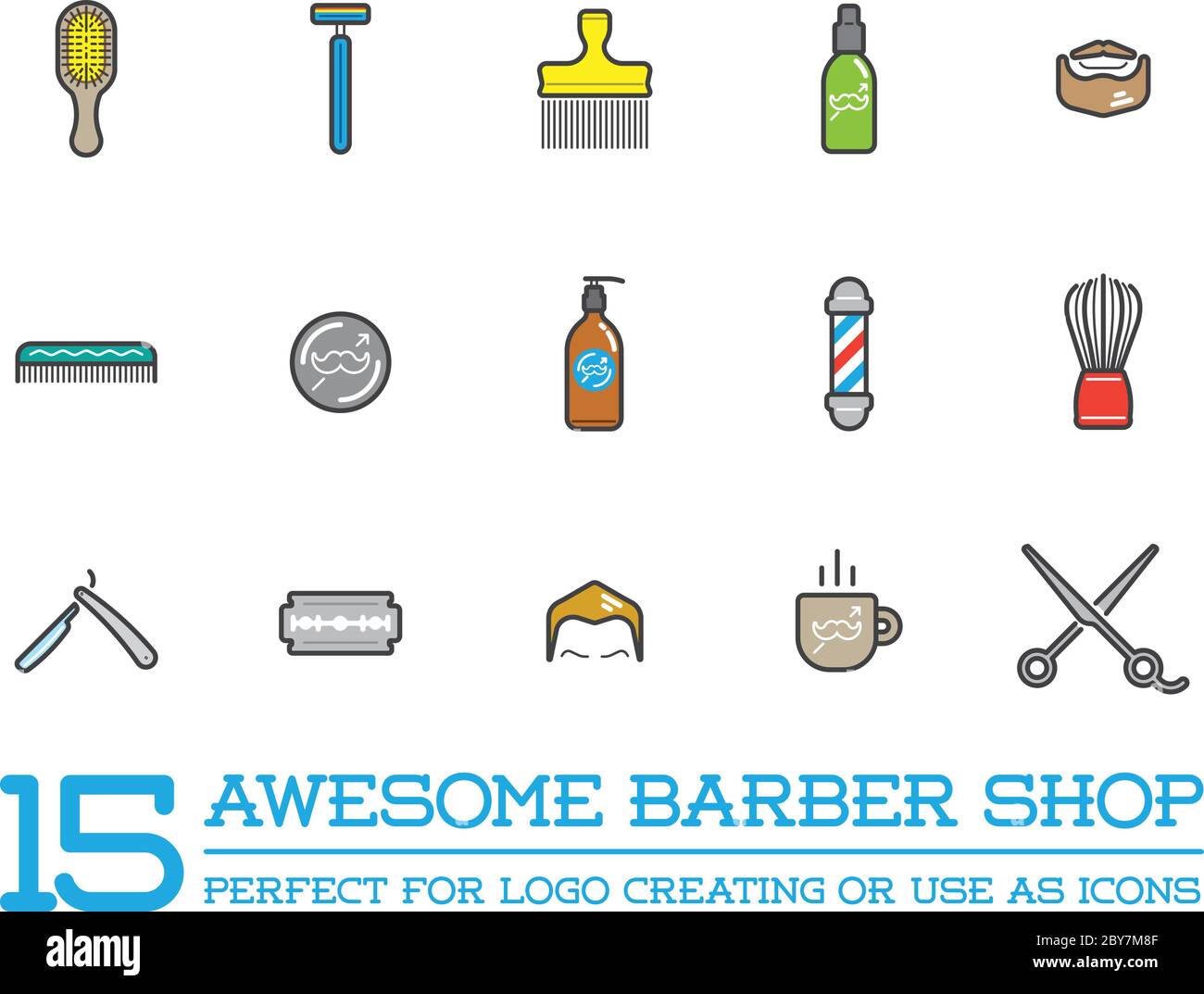 Set of Vector Barber Shop Elements and Shave Shop Icons Illustration ...