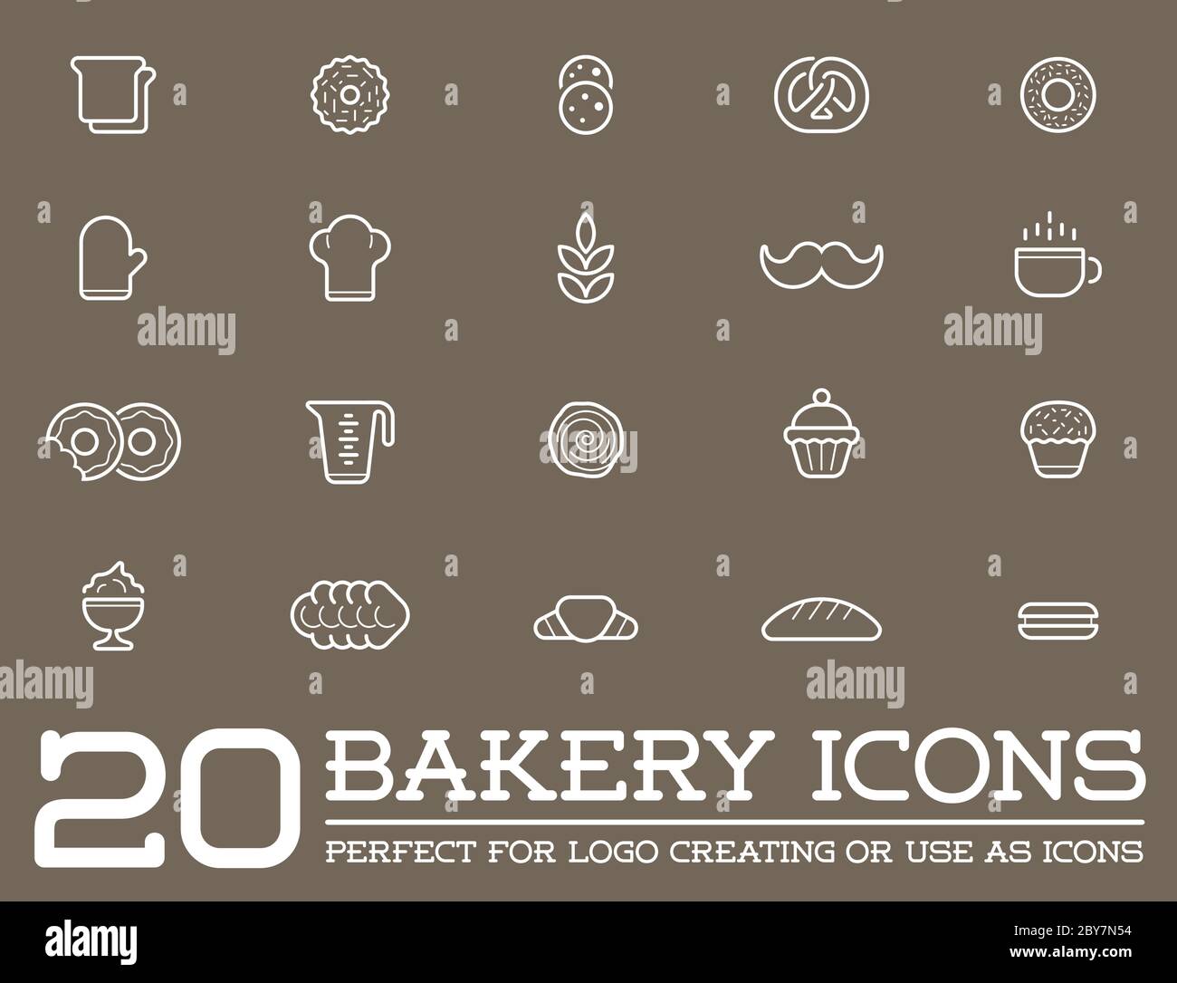 Set of Vector Bakery Pastry Elements and Bread Icons Illustration can ...