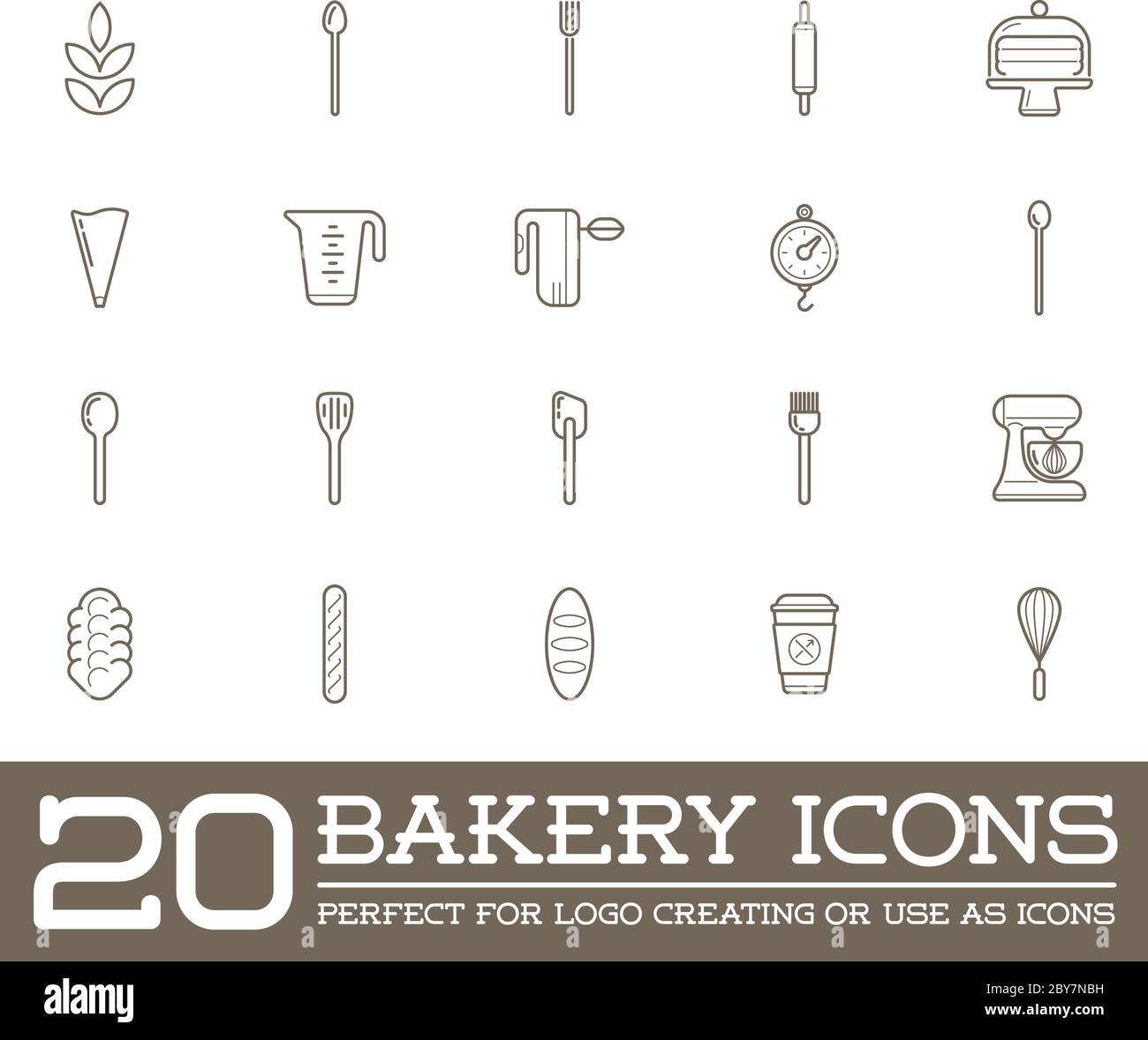 Set of Vector Bakery Pastry Elements and Bread Icons Illustration can ...
