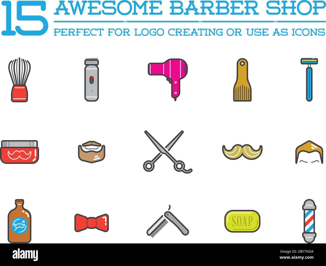 Set of Vector Barber Shop Elements and Shave Shop Icons Illustration ...