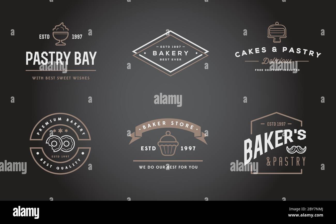 Set of Vector Bakery Pastry Elements and Bread Icons Illustration can ...