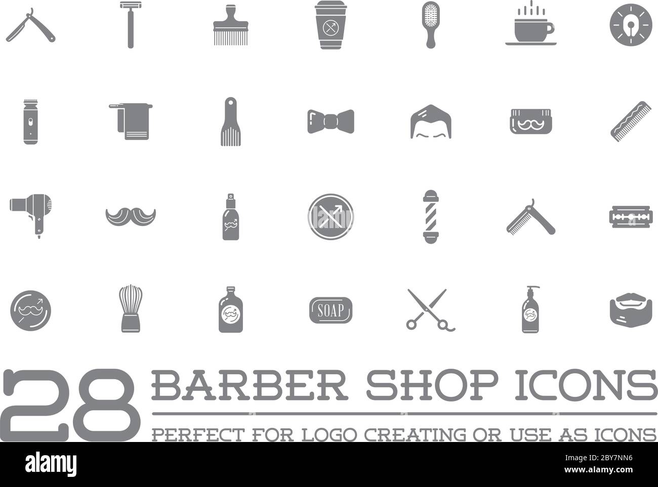Set of Vector Barber Shop Elements and Shave Shop Icons Illustration ...