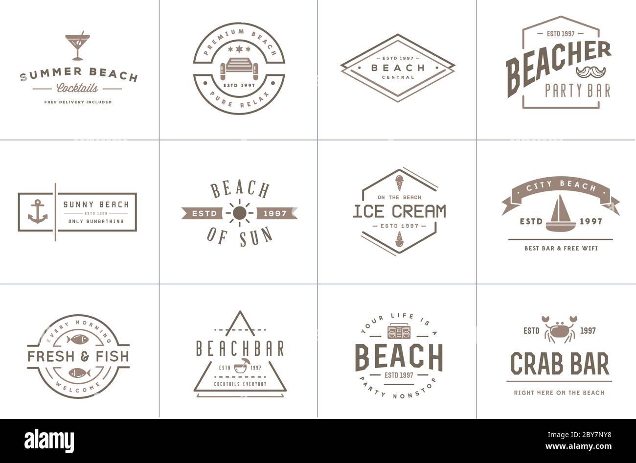 Set of Vector Beach Sea Bar Elements and Summer can be used as Logo or ...