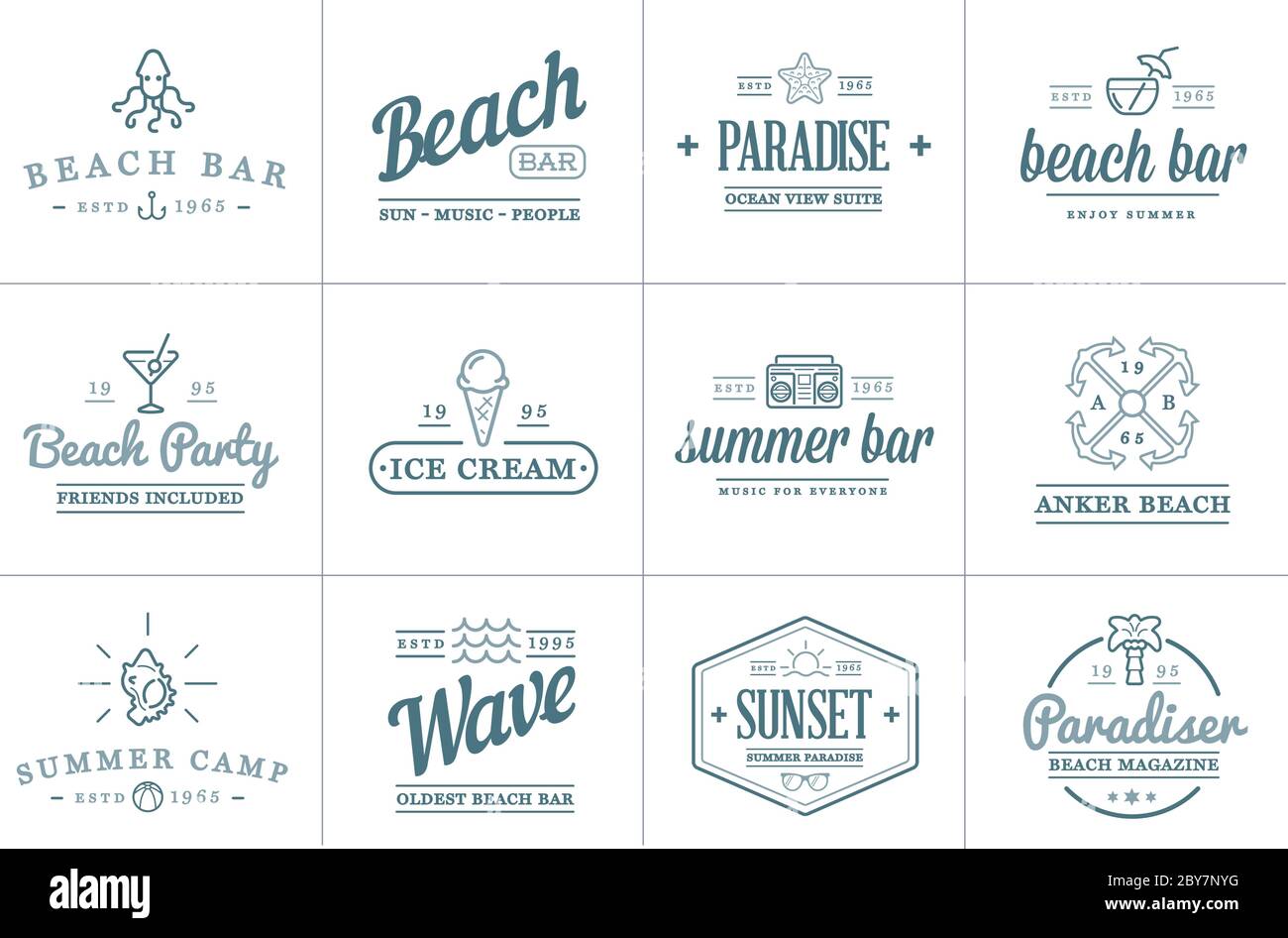 Set of Vector Beach Sea Bar Elements and Summer can be used as Logo or ...