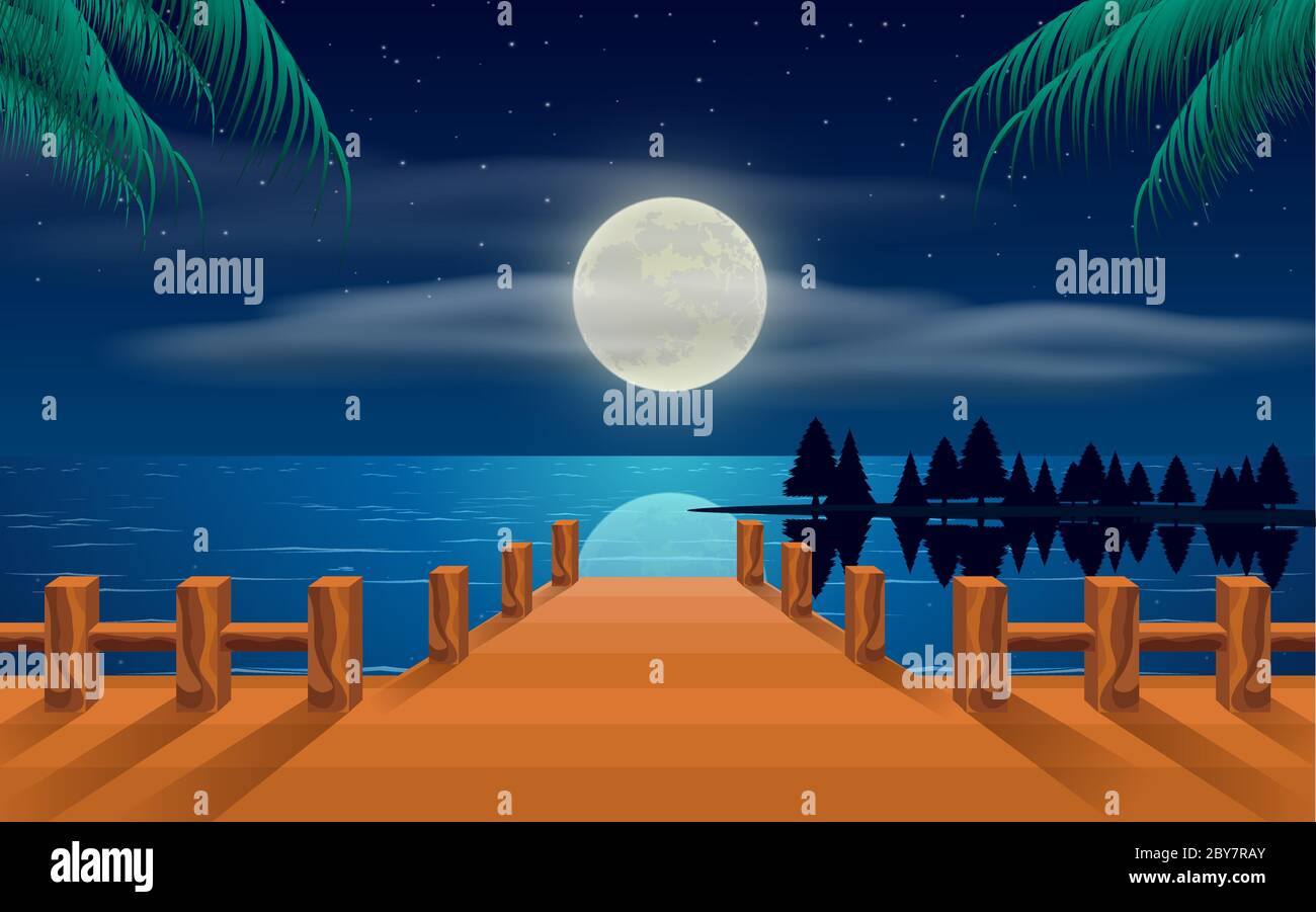 Moonlight bridge Stock Vector Images - Alamy