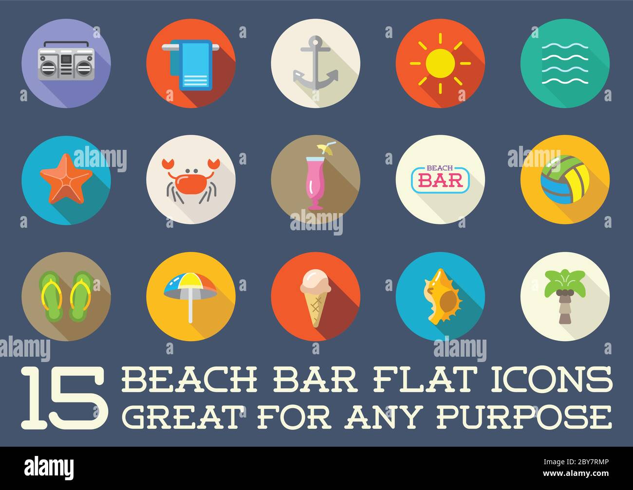 Set of Vector Beach Sea Bar Flat Icons Elements and Summer can be used ...