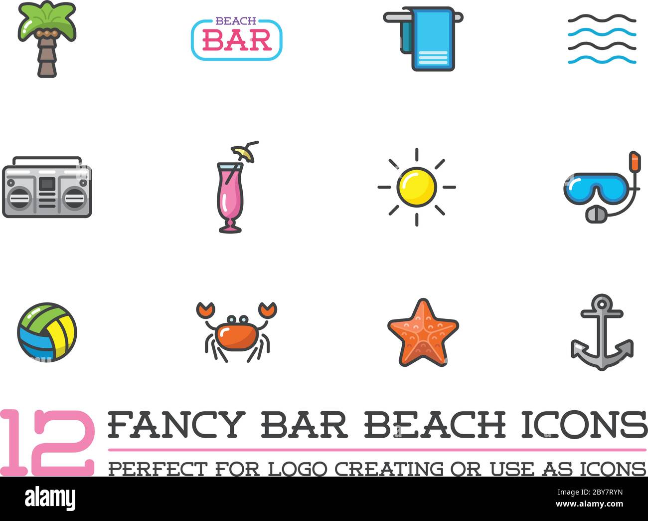 Set of Vector Beach Sea Bar Flat Icons Elements and Summer can be used ...