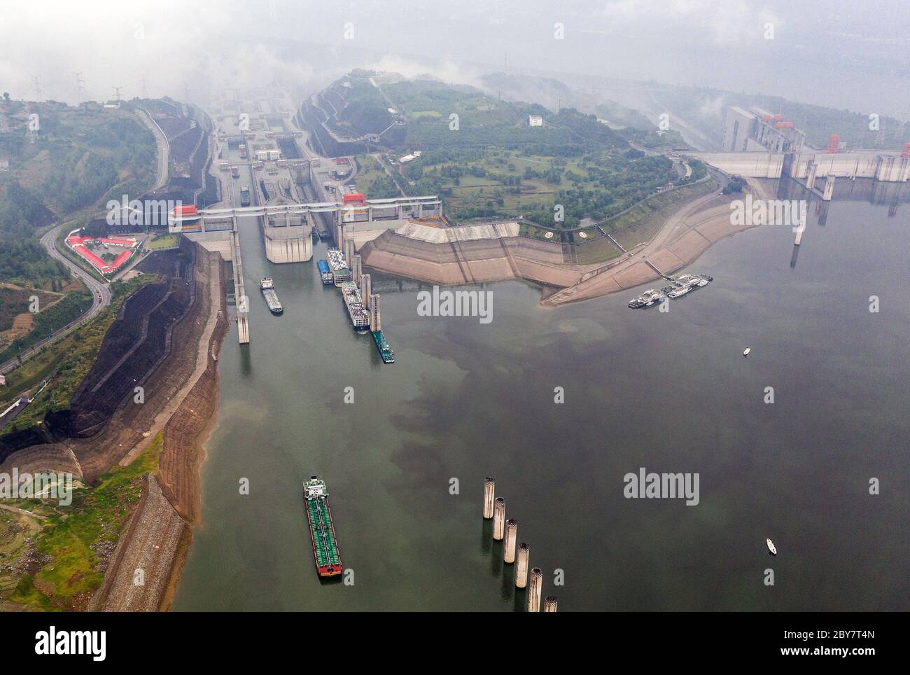 Yichang. 8th June, 2020. Aerial photo taken on June 8, 2020 shows ships ...