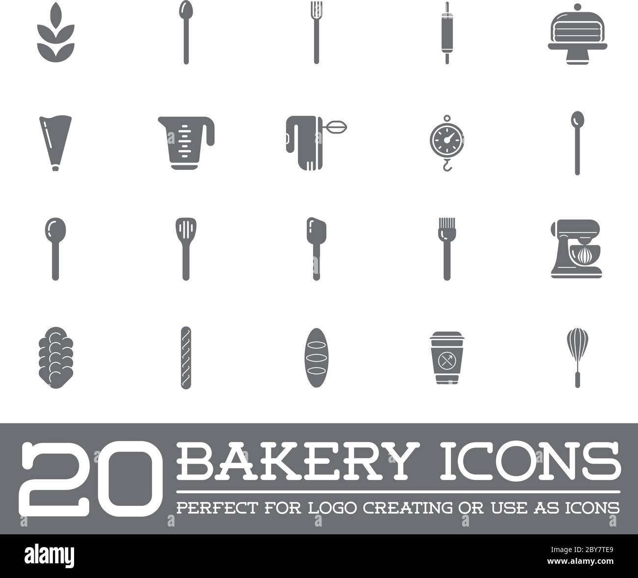 Set of Vector Bakery Pastry Elements and Bread Icons Illustration can ...
