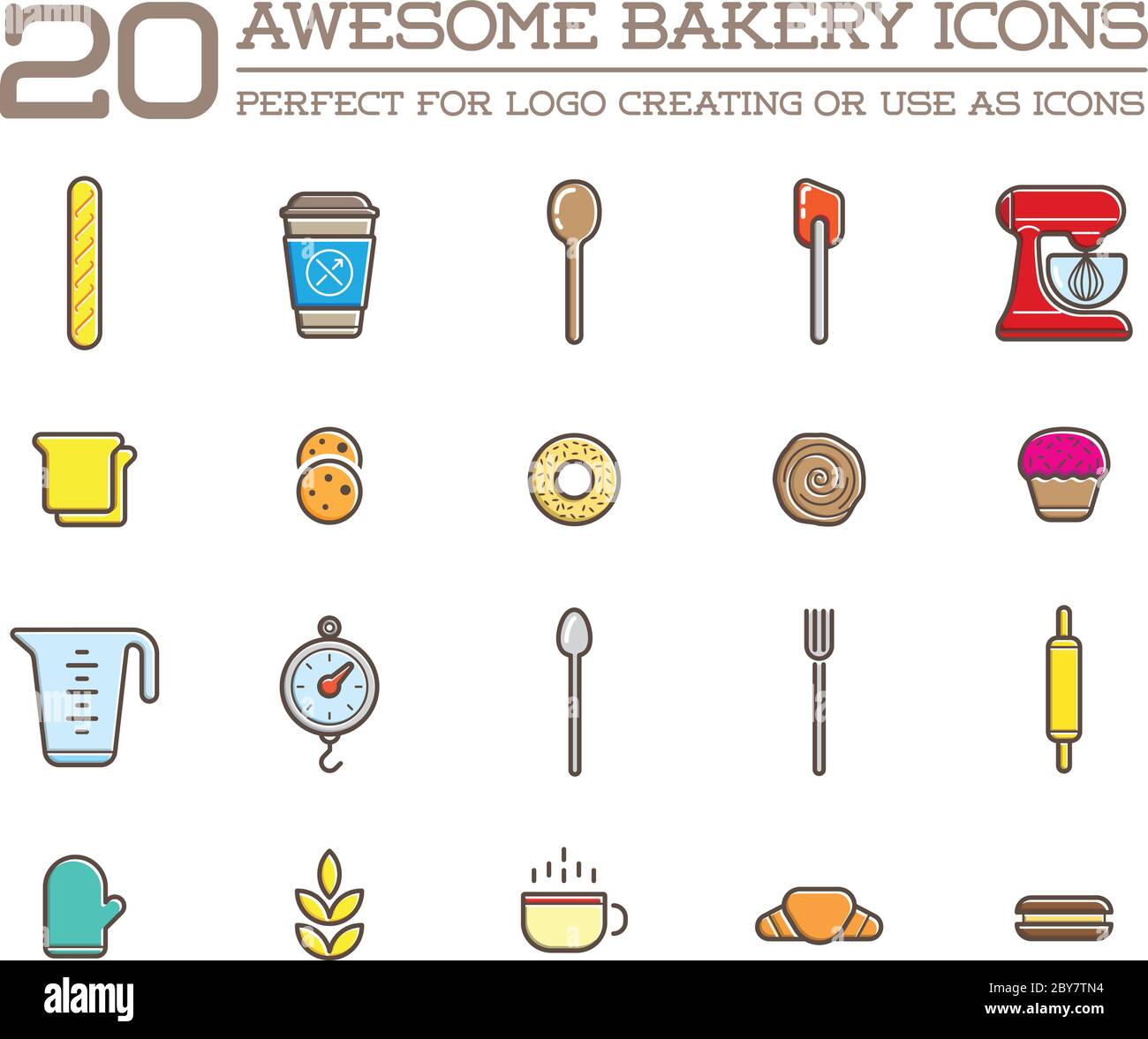 Set of Vector Bakery Pastry Elements and Bread Icons Illustration can ...