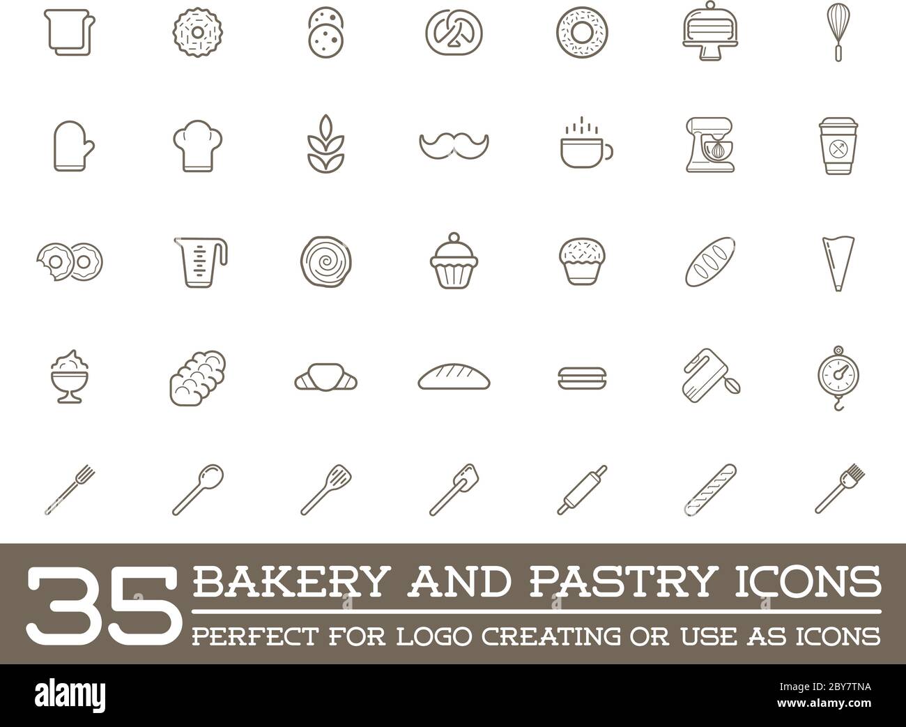 Set of Vector Bakery Pastry Elements and Bread Icons Illustration can ...