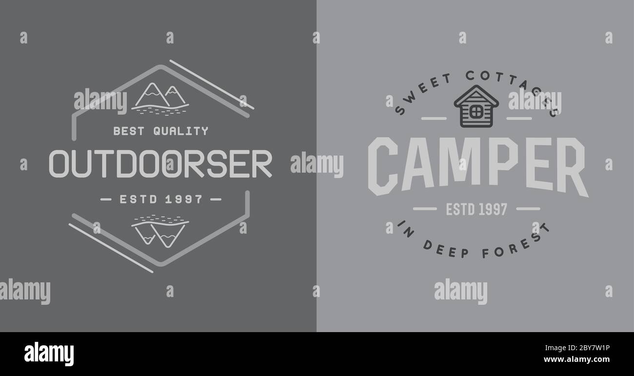 Set of Vector Camping Camp Elements With Fictitious Names and Outdoor ...