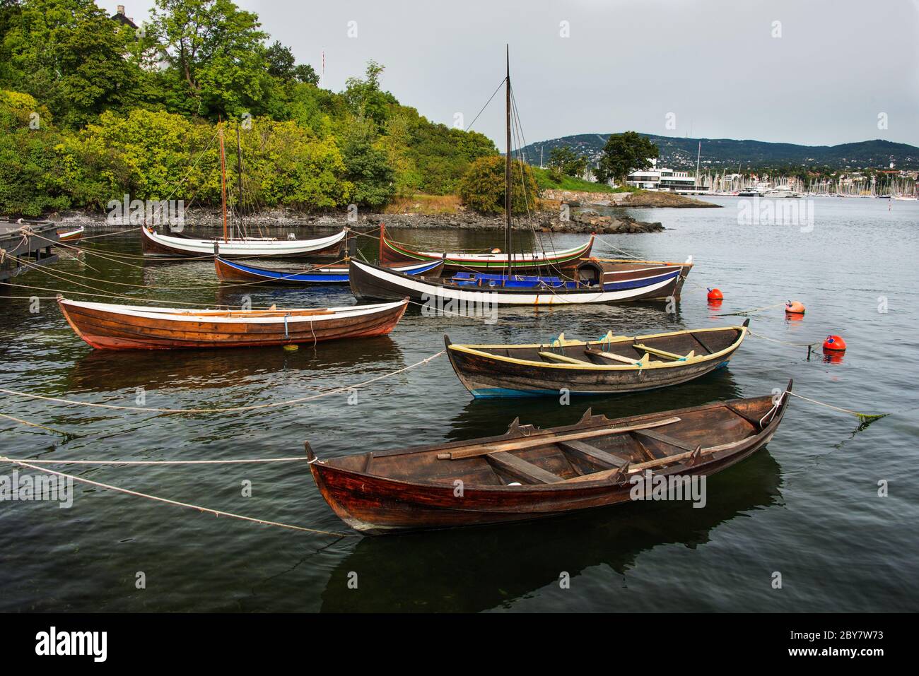 Group of colorful wooden boats Stock Photo - Alamy