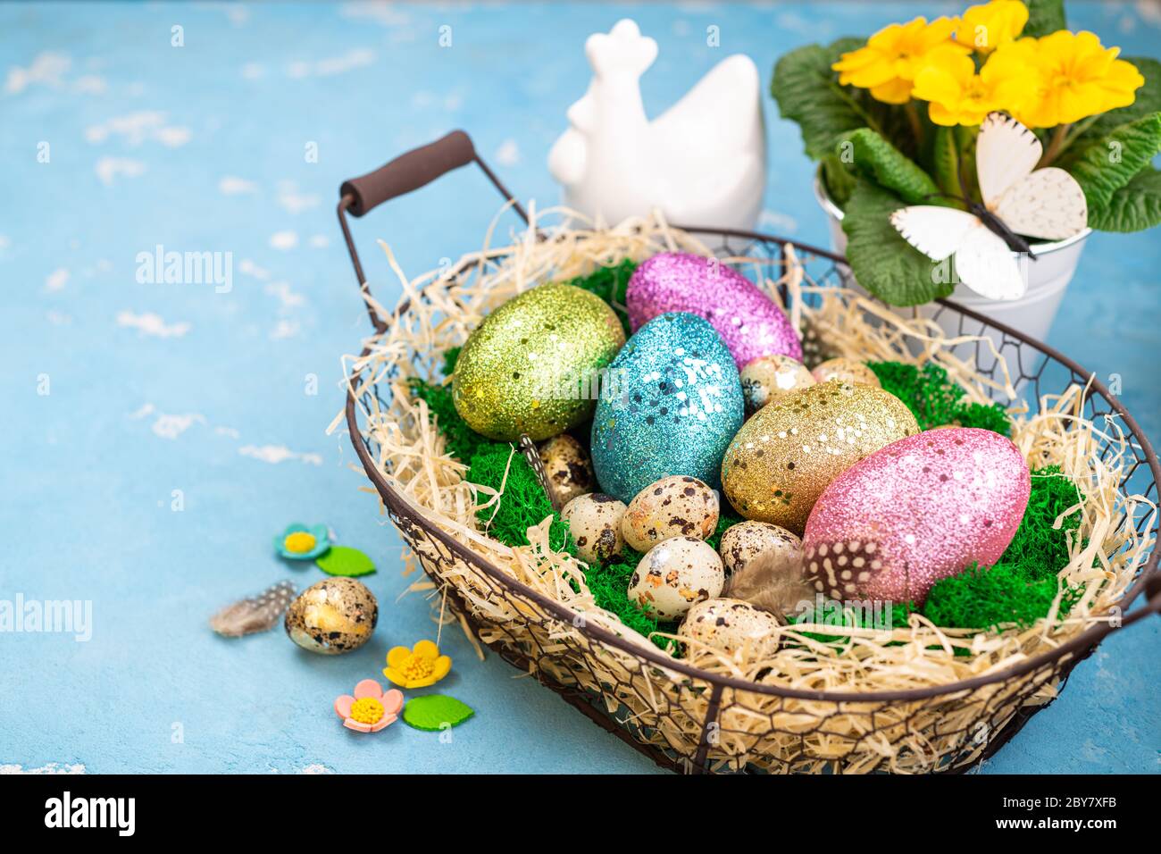 Spring Easter background for spring holidays. Easter composition with ...