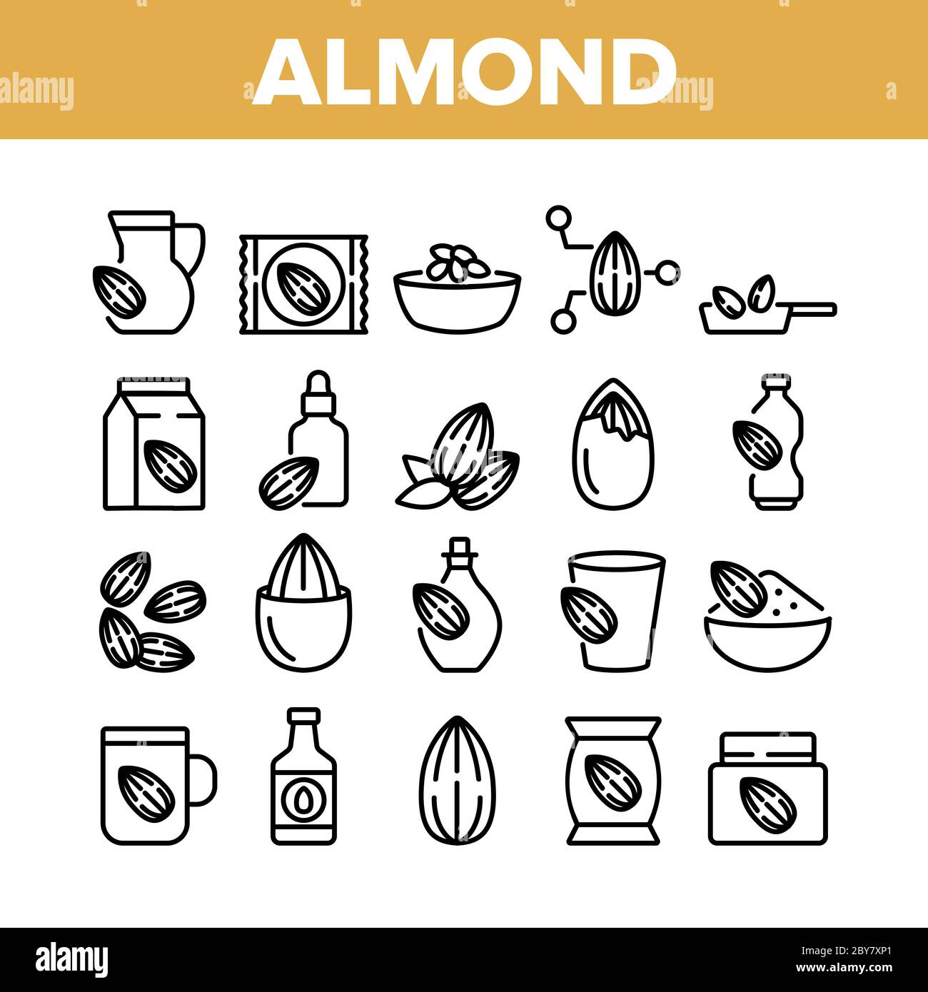 Almond Natural Food Collection Icons Set Vector Stock Vector Image ...