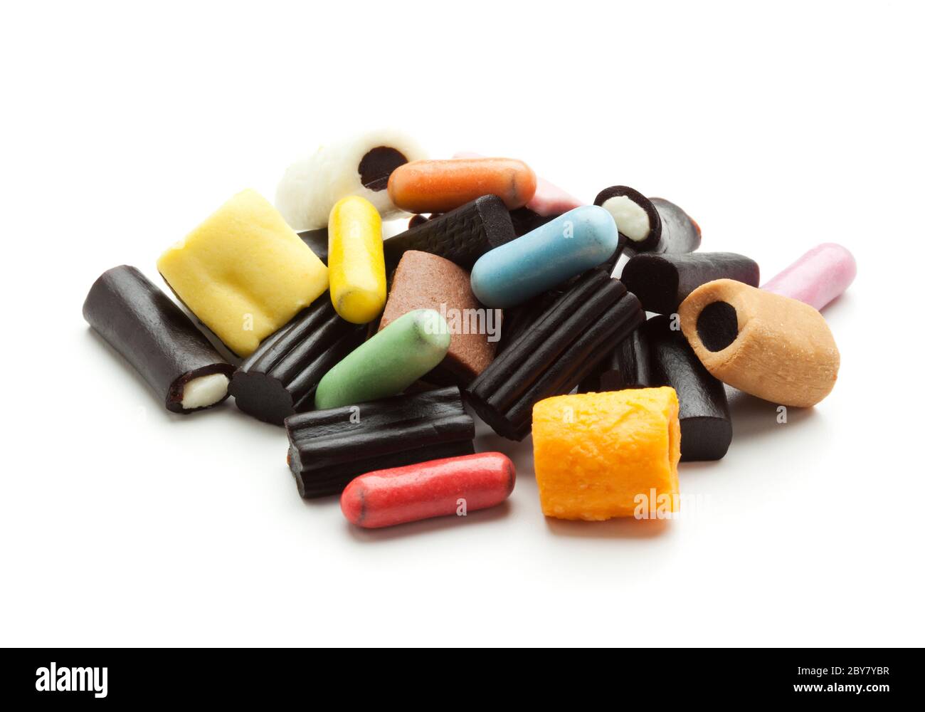 heap of assorted liquorice candy isolated on white Stock Photo - Alamy