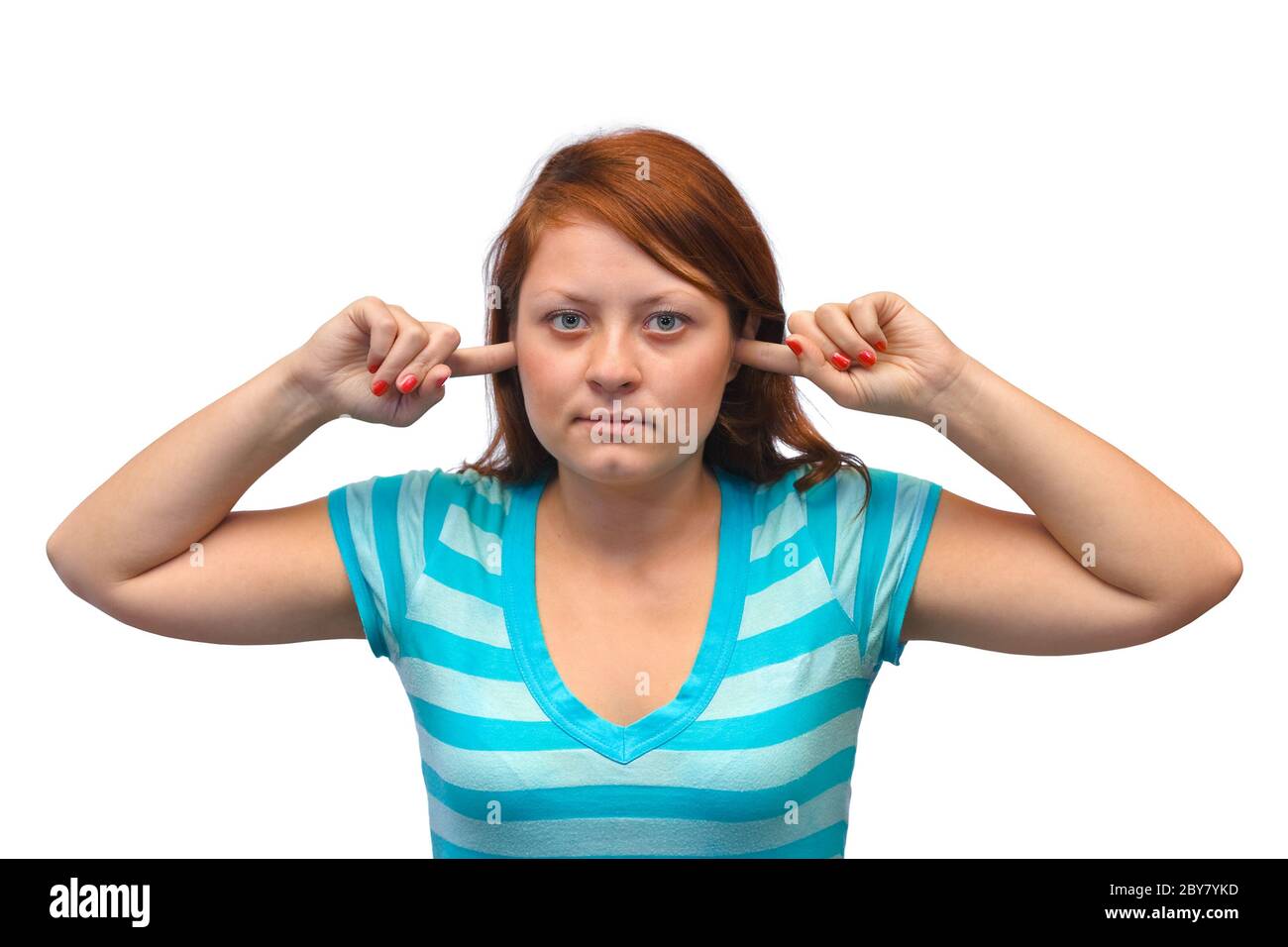 Woman closed ears Stock Photo - Alamy