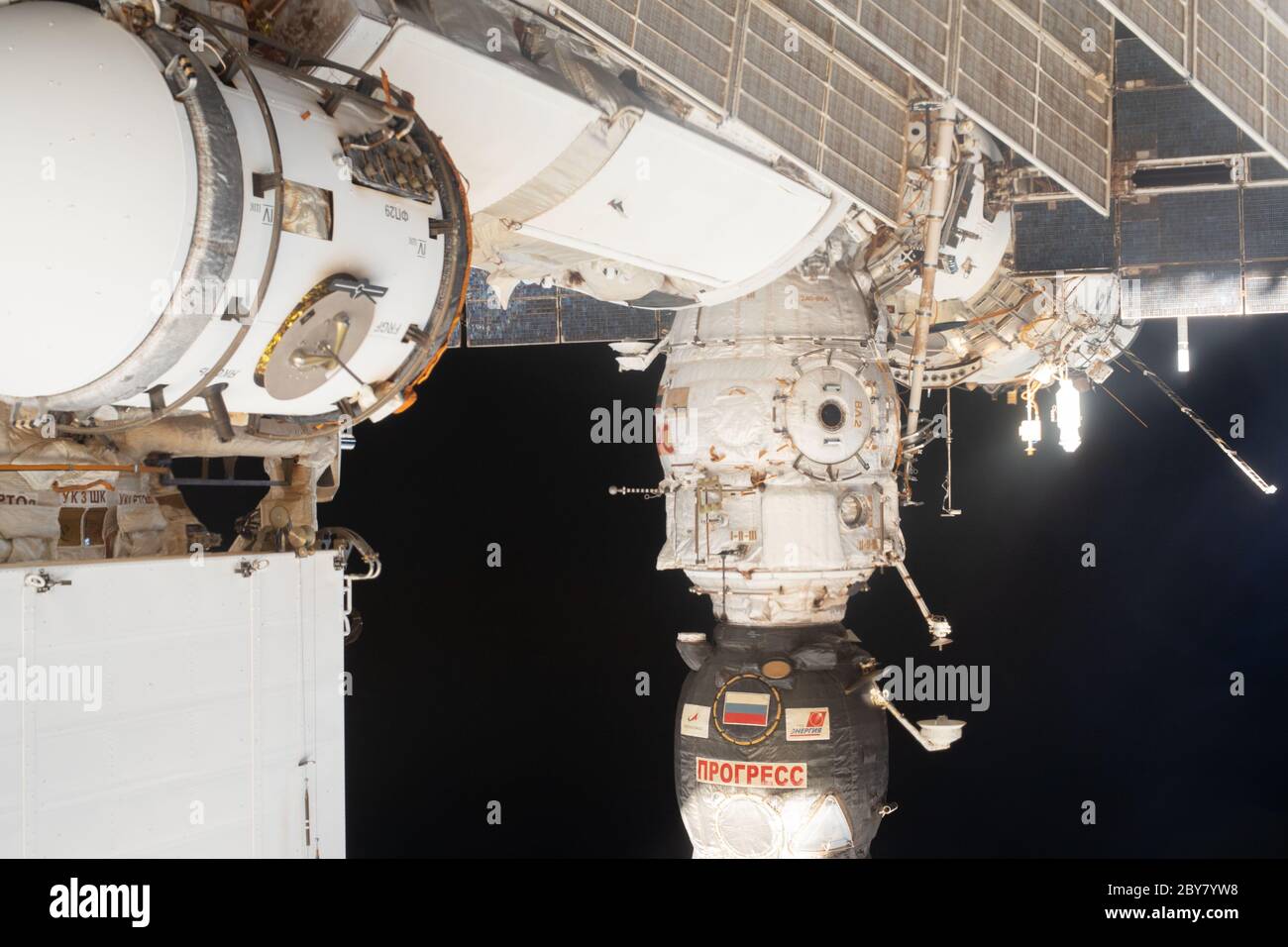 The Russian unmanned resupply ship, the Progress 74, is docked to the ...