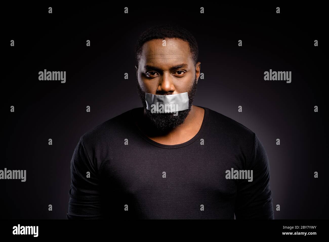 Portrait of frustrated voiceless speechless afro american guy have ...