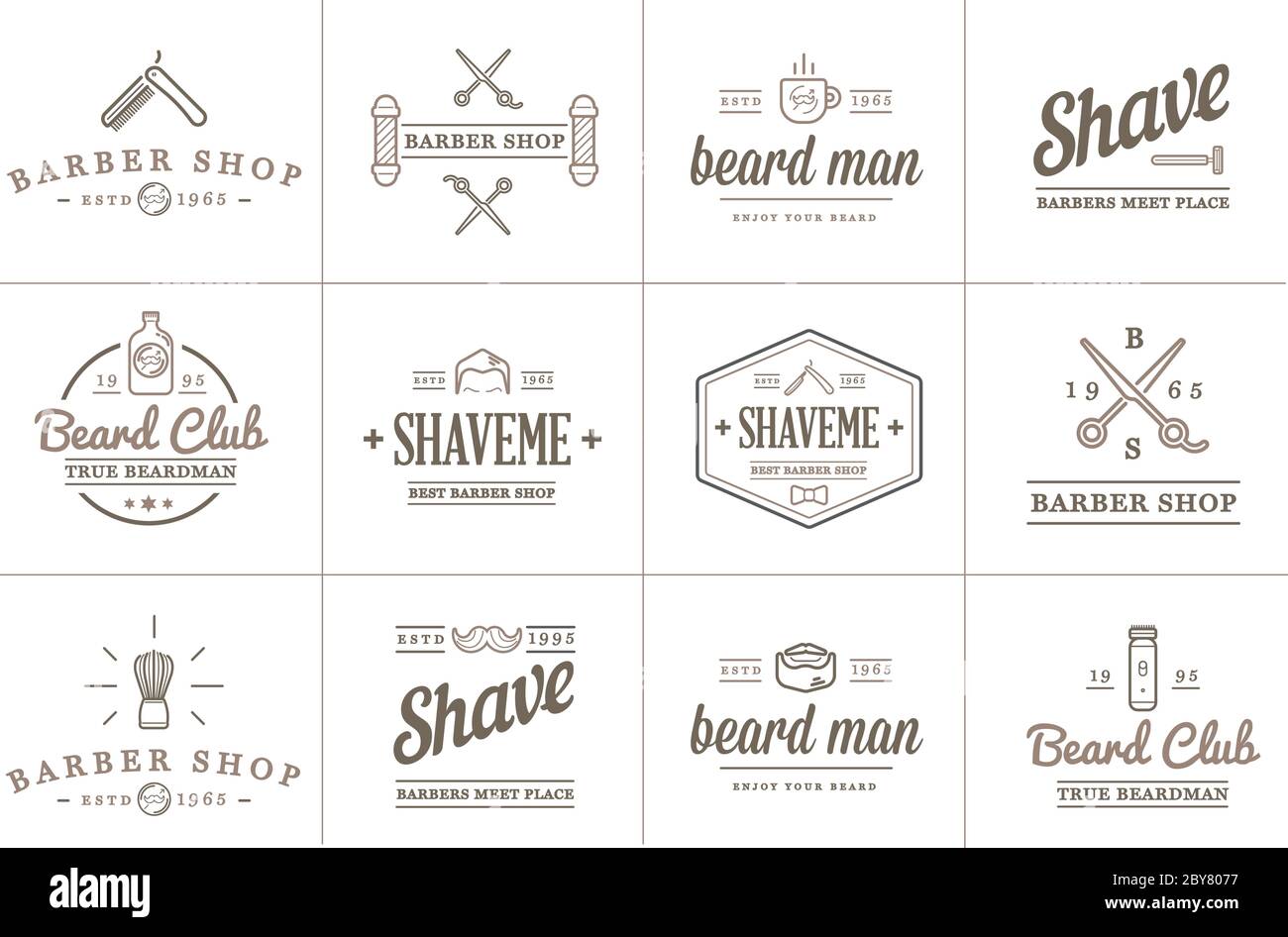 Set of Vector Barber Shop Elements and Shave Shop Icons Illustration ...