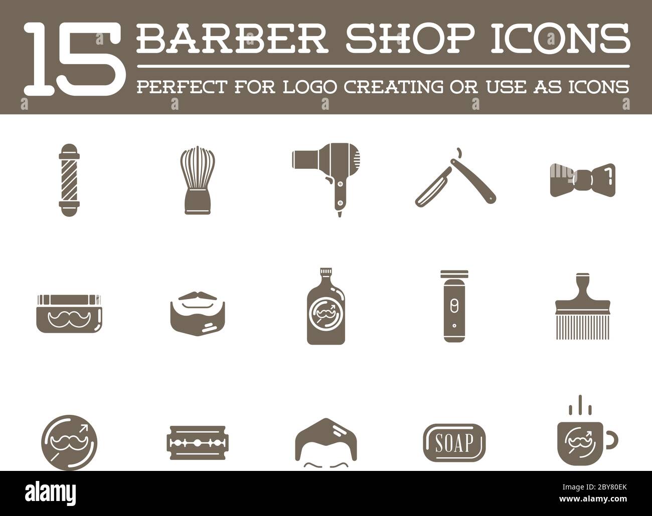 Set of Vector Barber Shop Elements and Shave Shop Icons Illustration ...