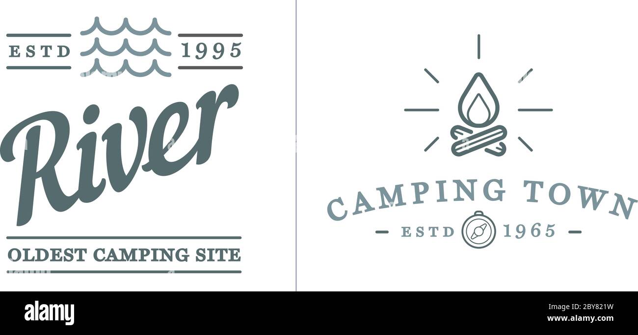 Set of Vector Camping Camp Elements and Outdoor Activity Icons ...