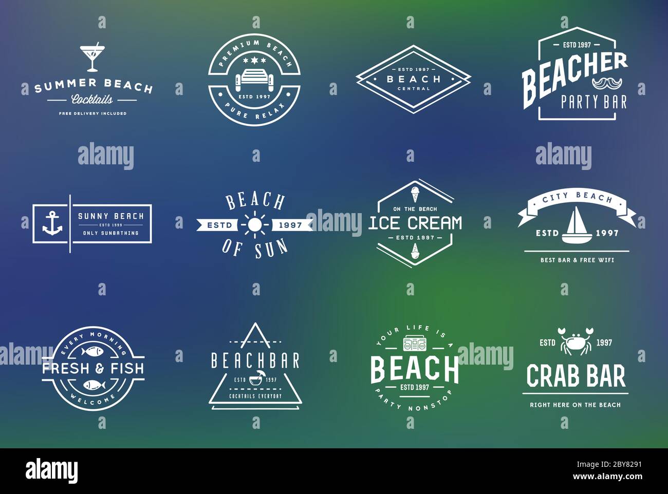 Set of Vector Beach Sea Bar Elements and Summer can be used as Logo or ...