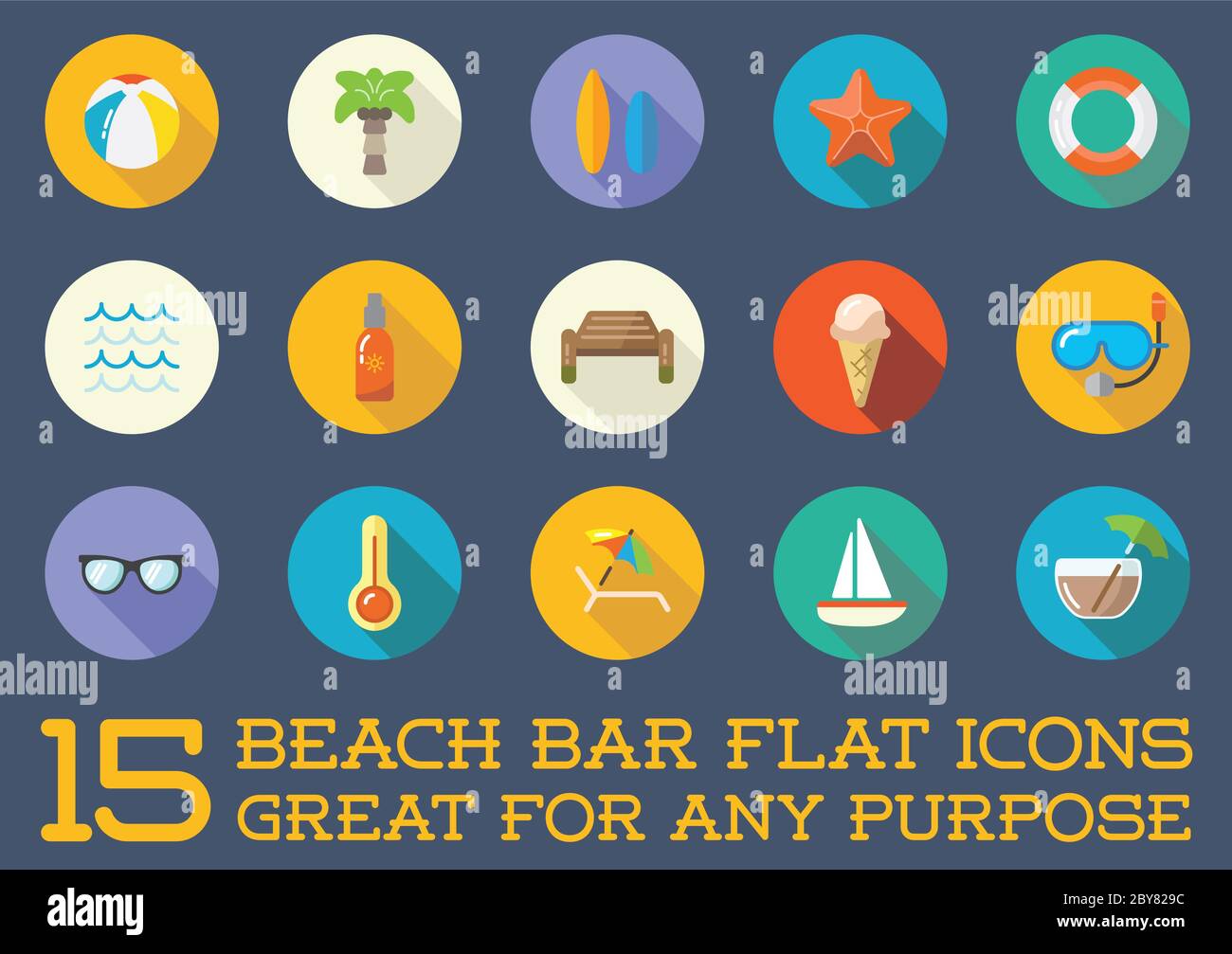 Set of Vector Beach Sea Bar Flat Icons Elements and Summer can be used ...