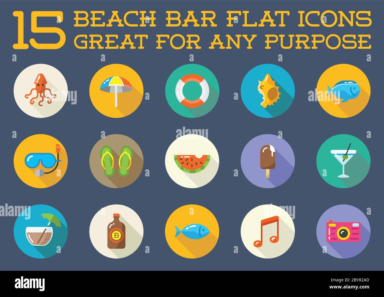 Set of Vector Beach Sea Bar Flat Icons Elements and Summer can be used ...