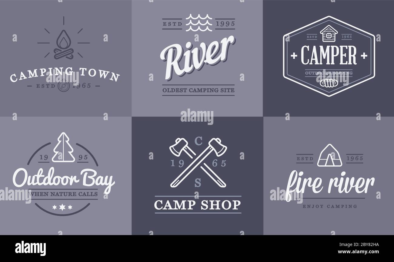 Set of Vector Camping Camp Elements and Outdoor Activity Icons ...