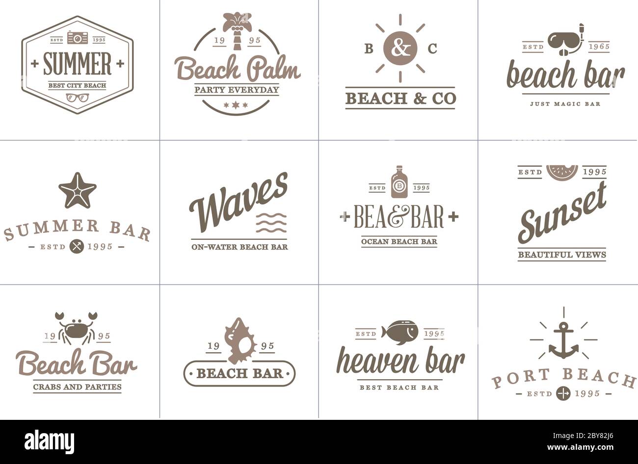 Set of Vector Beach Sea Bar Elements and Summer can be used as Logo or ...