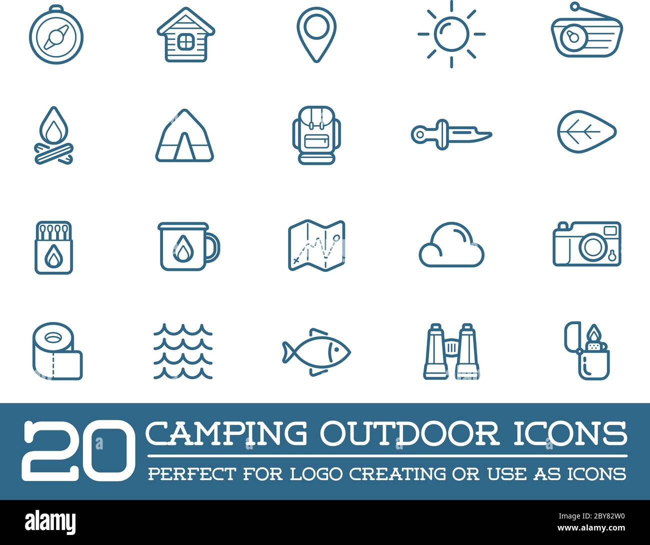 Set of Vector Camping Camp Elements and Outdoor Activity Icons ...