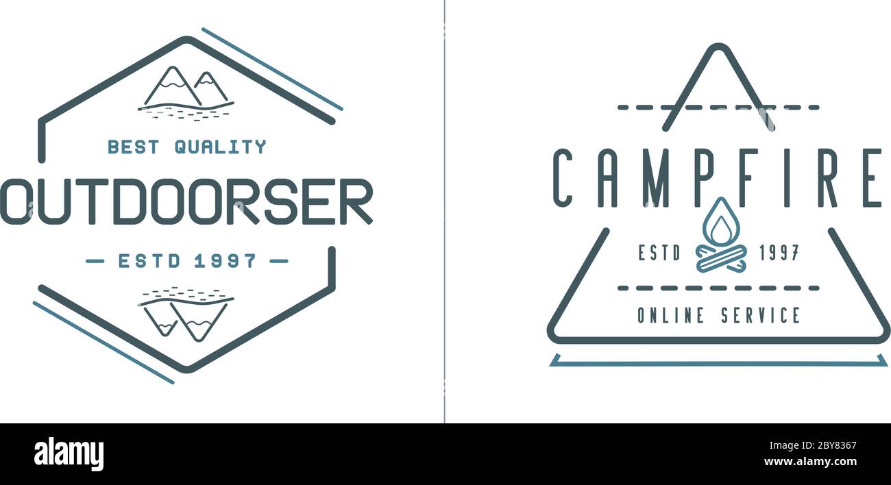 Set of Vector Camping Camp Elements With Fictitious Names and Outdoor ...