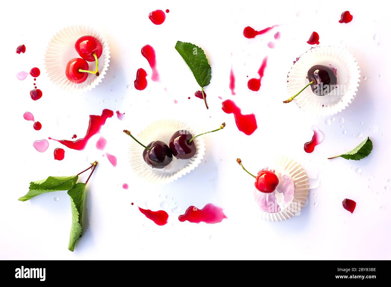 Summer creative cherry layout. Ripe cherry fruit on white background ...