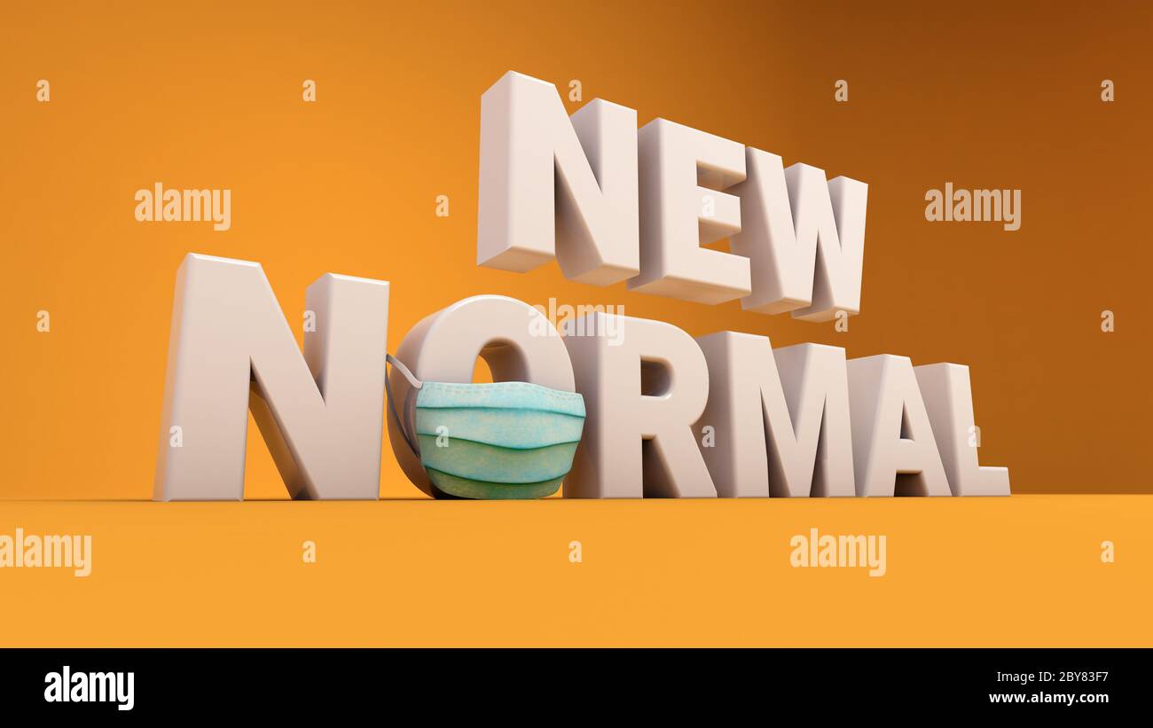 Stock image of new normal words in perspective on a yellow background ...