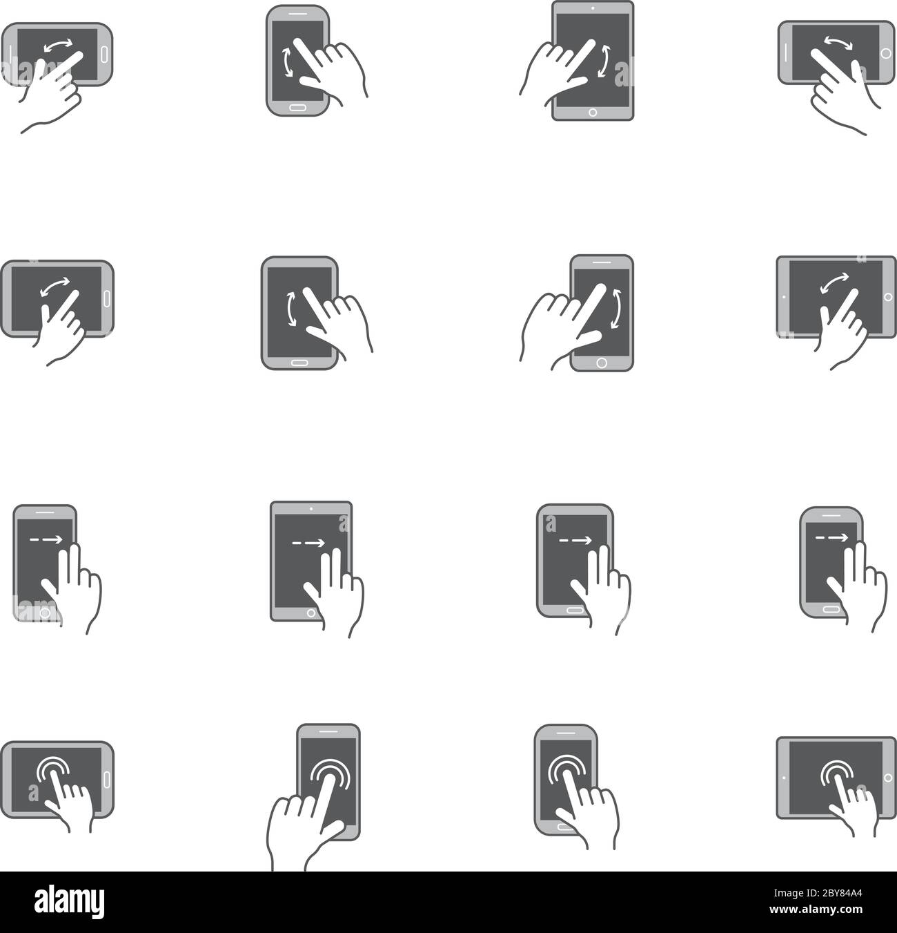 Set of Icons with Hands Holding Smart Device with Gestures Stock Vector ...