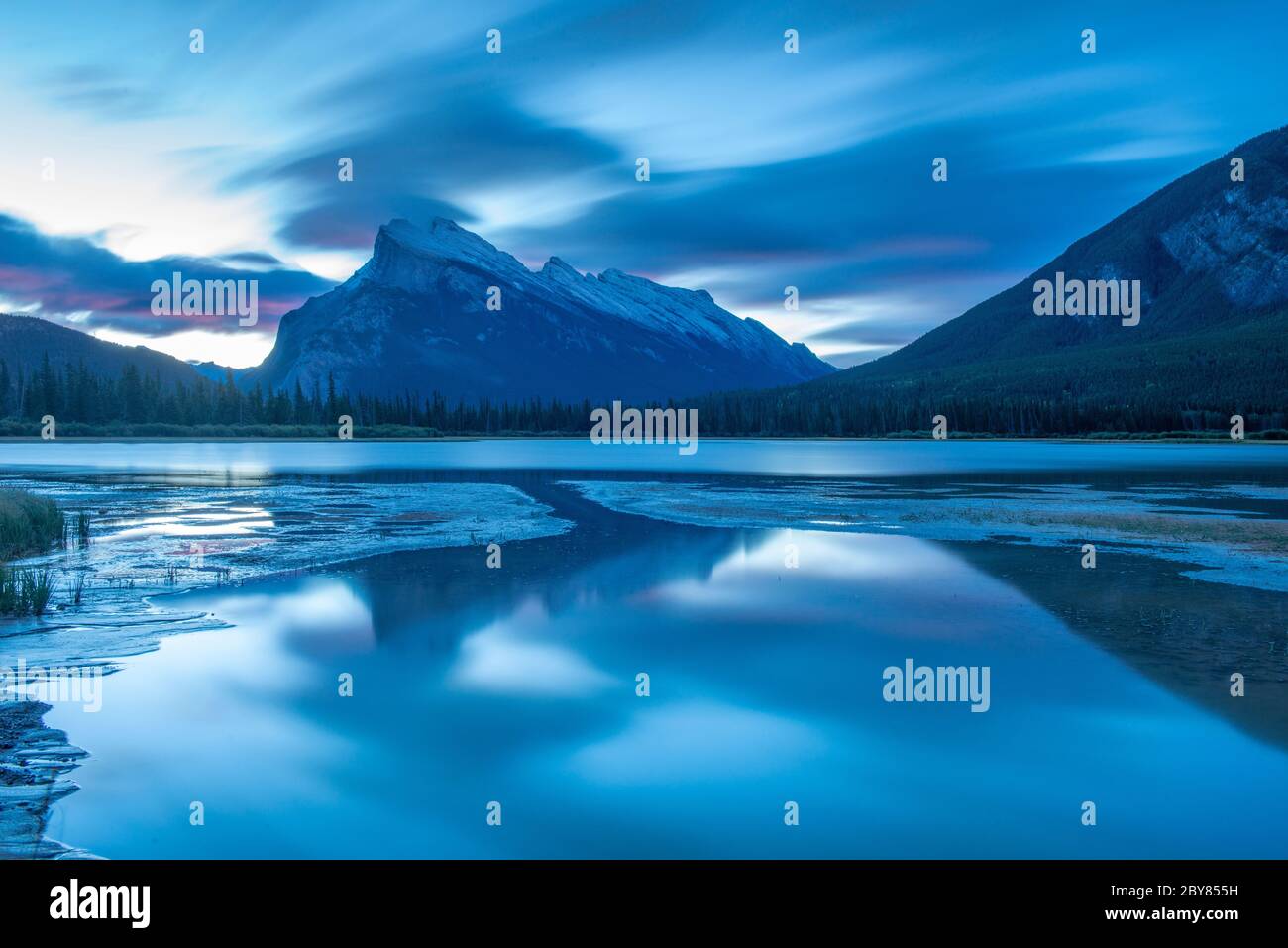 Mount Rundle at dawn, near city of Banff, Banff National Park,Alberta ...
