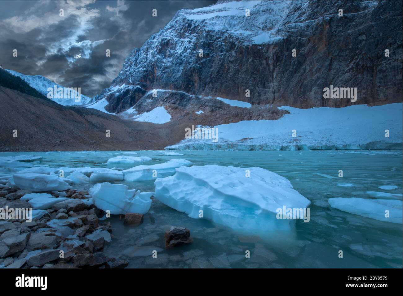 Mount Edith Cavell, glacier lake, Jasper National Park, Rocky Mountains ...