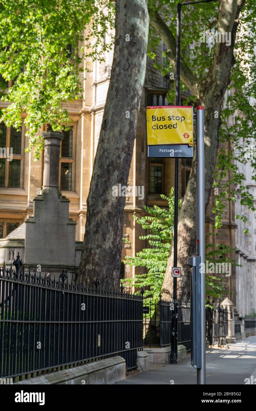 Bus stop closure in Fetter Lane, London due to Coronavirus COVID-19 ...