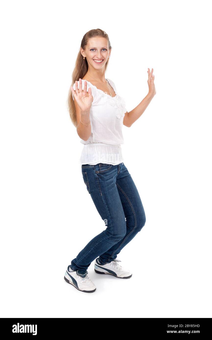 beautiful girl dancing on a white background Stock Photo - Alamy