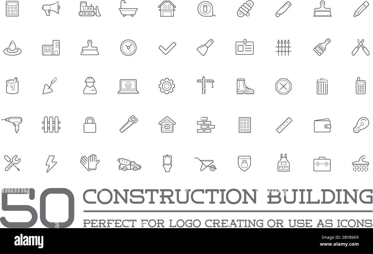 Set of Vector Construction Building Icons Home and Repair can be used ...