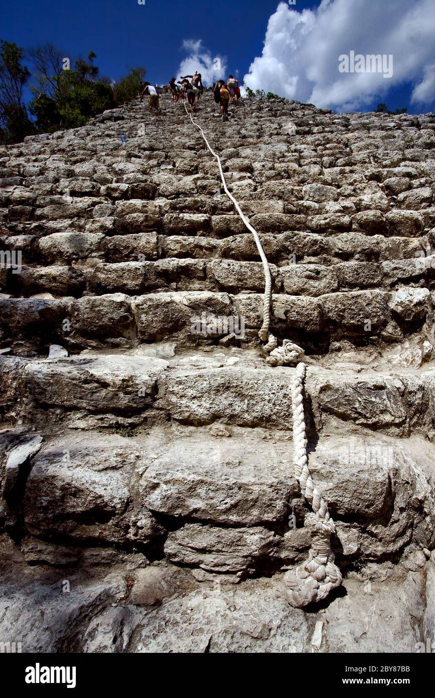 the stairs of coba' temple Stock Photo - Alamy