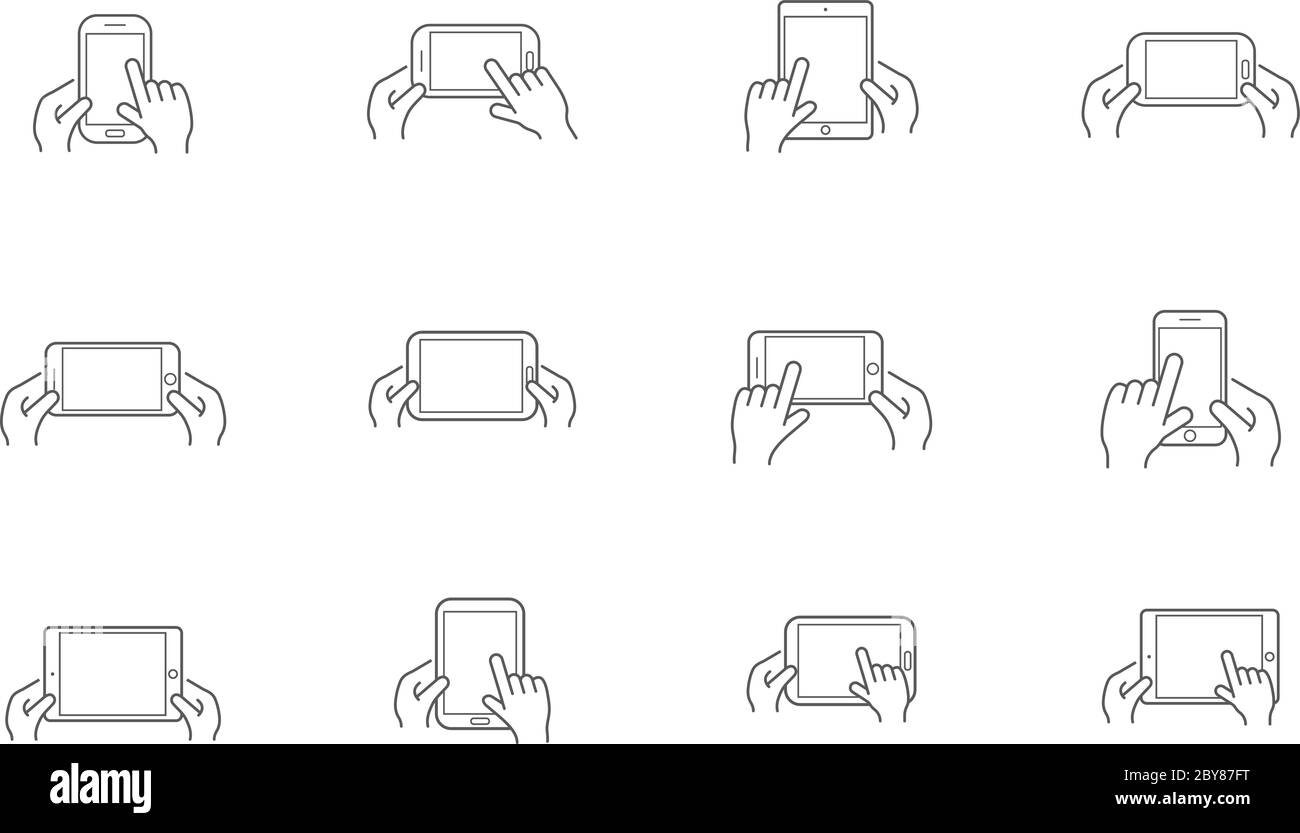 Set of Icons with Hands Holding Smart Device with Gestures Stock Vector ...
