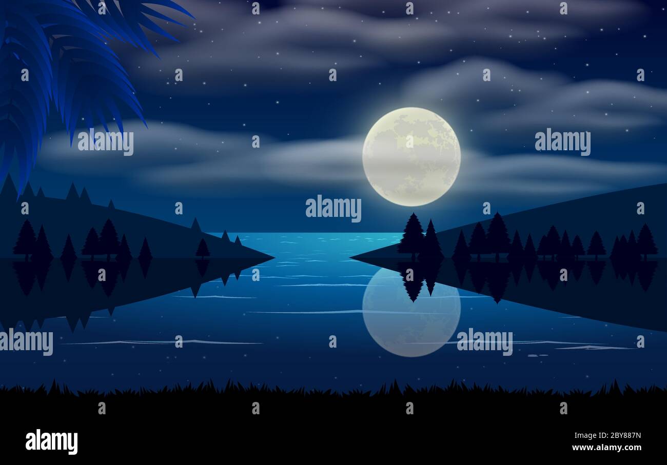 Sea landscape moon stars Stock Vector Images - Alamy