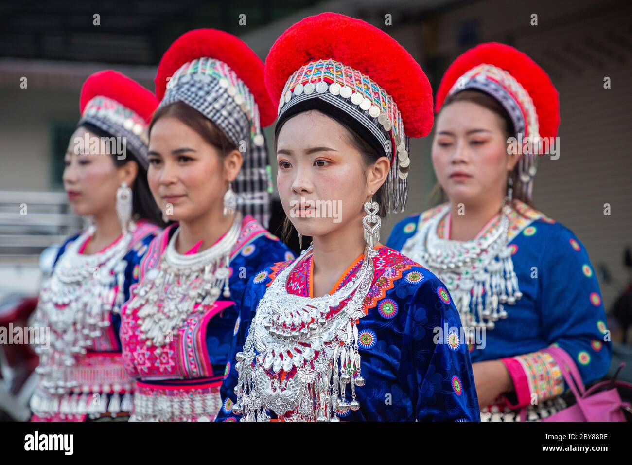 Beautiful asian woman of Hmong hill tribe in tribal dress on New Year ...