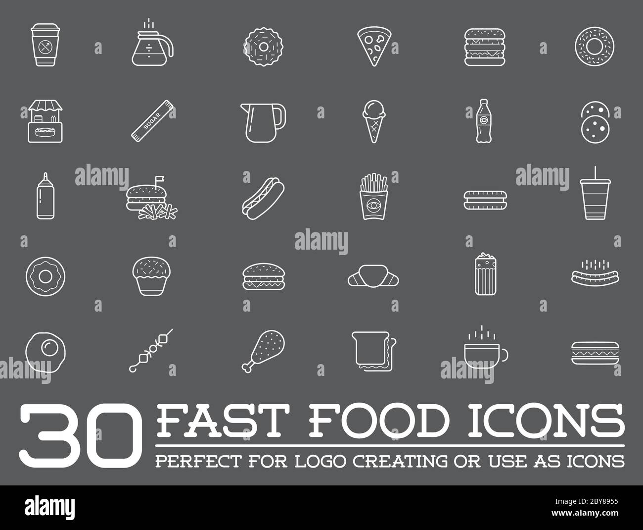 Set of Vector Fastfood Fast Food Elements Icons and Equipment as ...