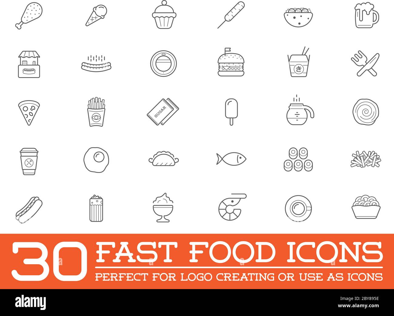Set of Vector Fastfood Fast Food Elements Icons and Equipment as ...