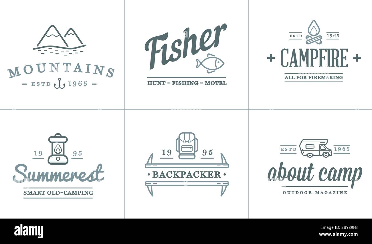 Set of Vector Camping Camp Elements and Outdoor Activity Icons ...