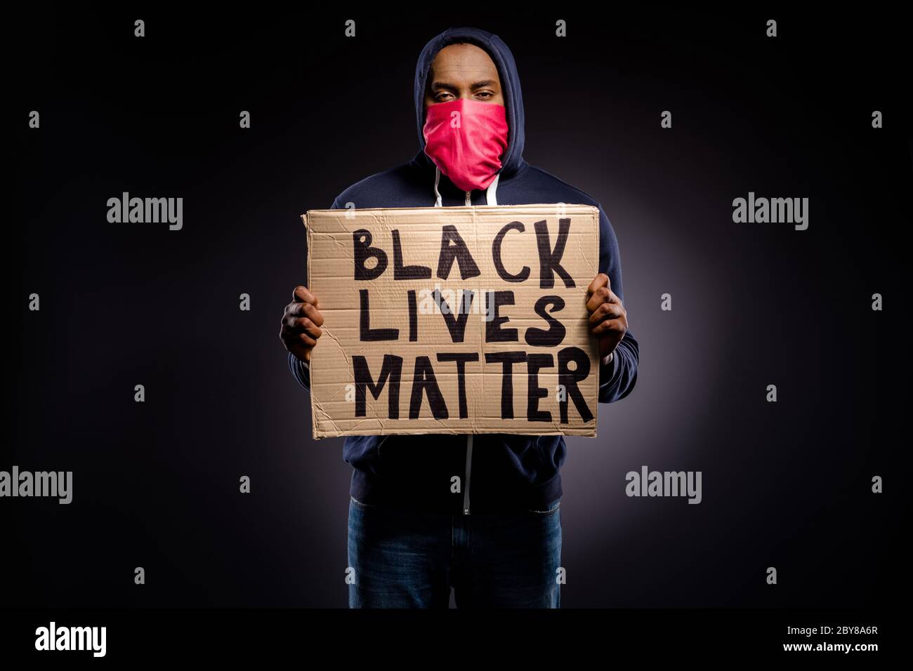 Photo of frustrated afro american guy hold cardboard banner ask start ...
