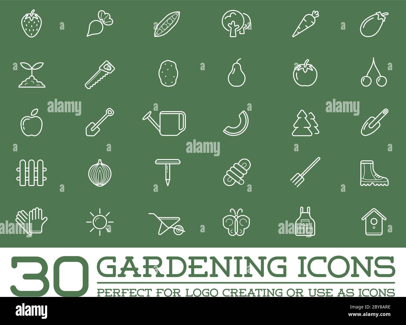 Set of Vector Garden and Farm Elements and Fruits or Vegetables Icons ...